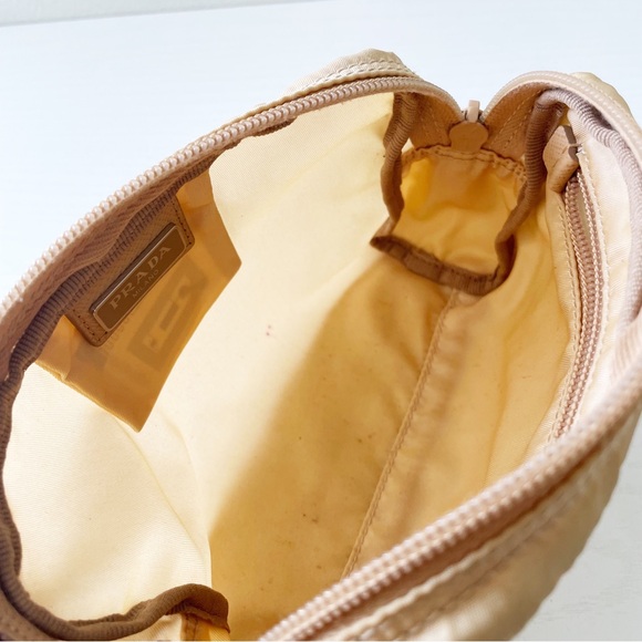 Prada | Bags | Prada Beige Nylon Triangle Logo Medium Zip Cosmetic ...